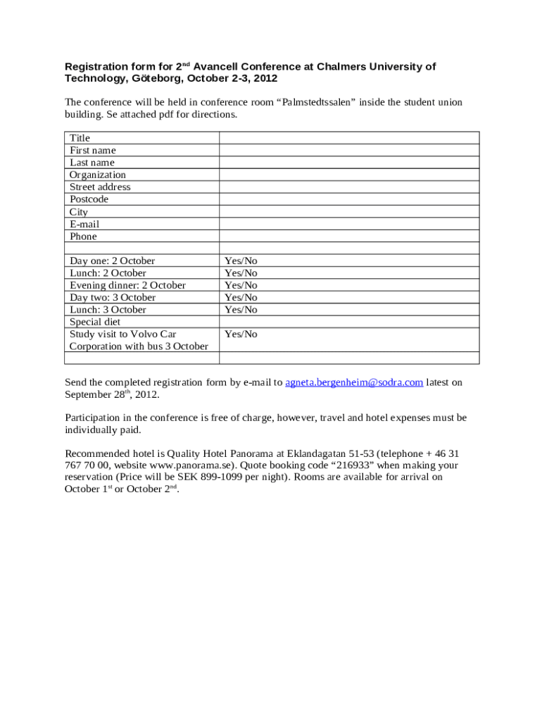 Registration for 1st Avancell Conference at Chalmers ... Doc Template ...