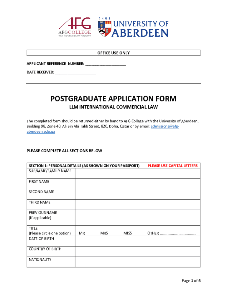 Fillable Online Postgraduate Admissions Statement LLM Law ...