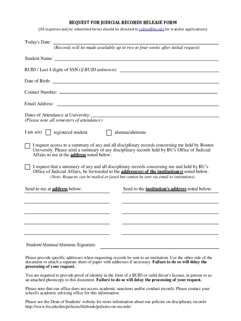 Fillable Online REQUEST FOR JUDICIAL RECORDS RELEASE FORM Today's Date ...