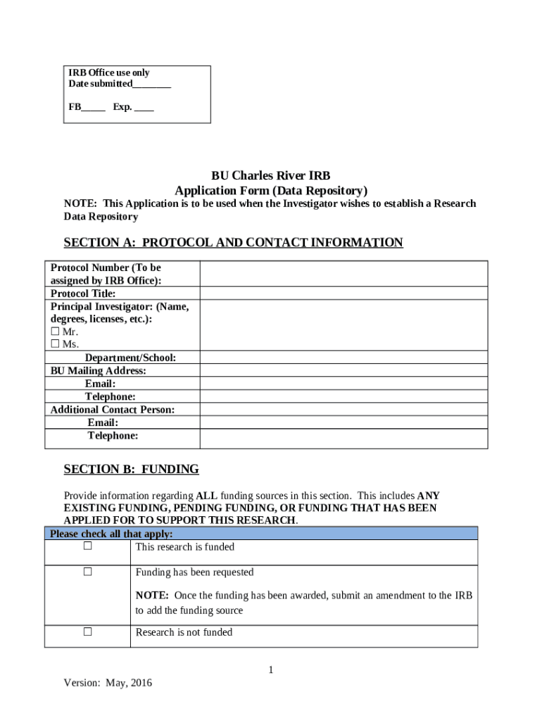 BU Charles River IRB Amendment Request Doc Template | pdfFiller