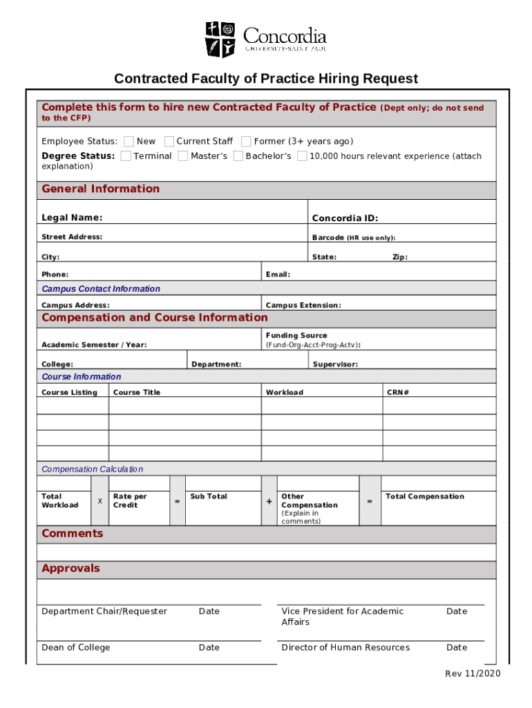 Request to Initiate Contract for Adjunct Faculty - concordia csp Doc ...