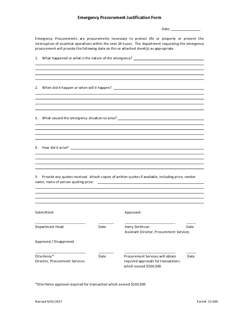 Fillable Online Appendix 4B - Emergency Procurement Justification Form ...