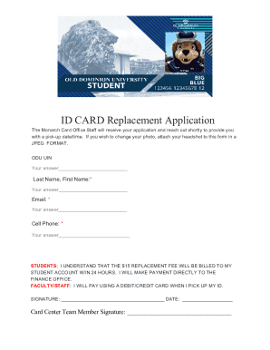 Fillable Online ID CARD Replacement Application - ODU Fax Email Print ...