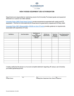 Fillable Online NON-TAGGED EQUIPMENT USE AUTHORIZATION Fax Email Print ...