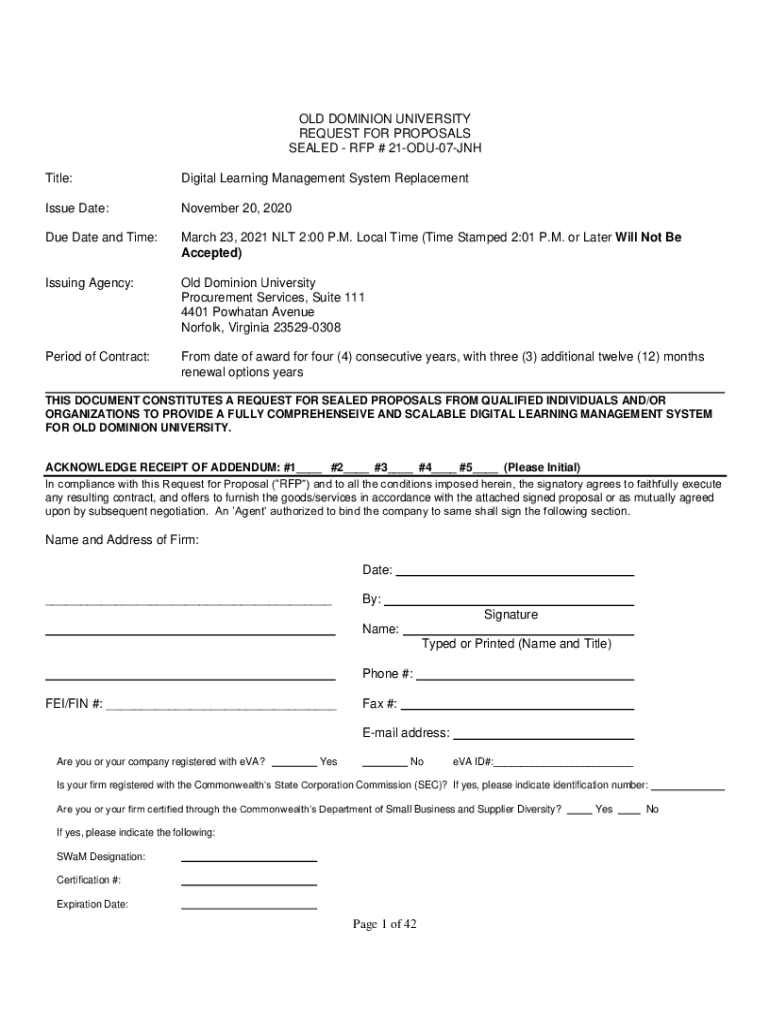 Fillable Online RFP - Old Dominion University Fax Email Print - pdfFiller