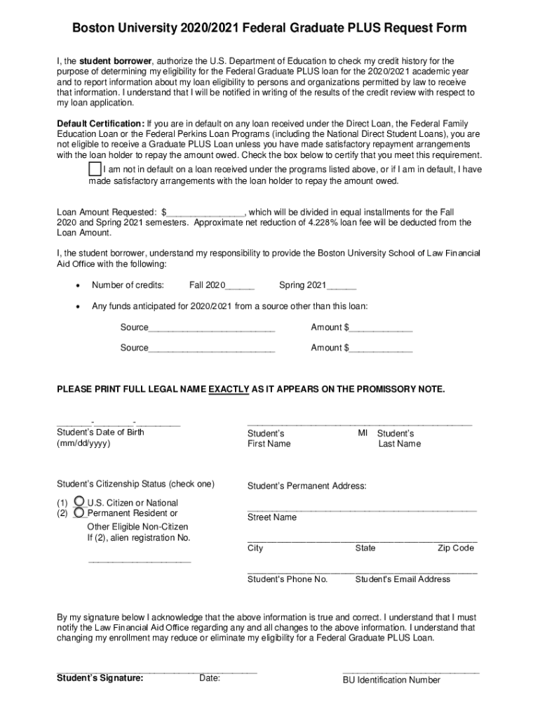 Fillable Online 2020-2021 Federal Direct Graduate PLUS Loan Request ...