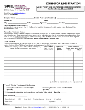 Fillable Online LUNCH TICKET AND CONFERENCE DINNER ORDER FORM Fax Email ...