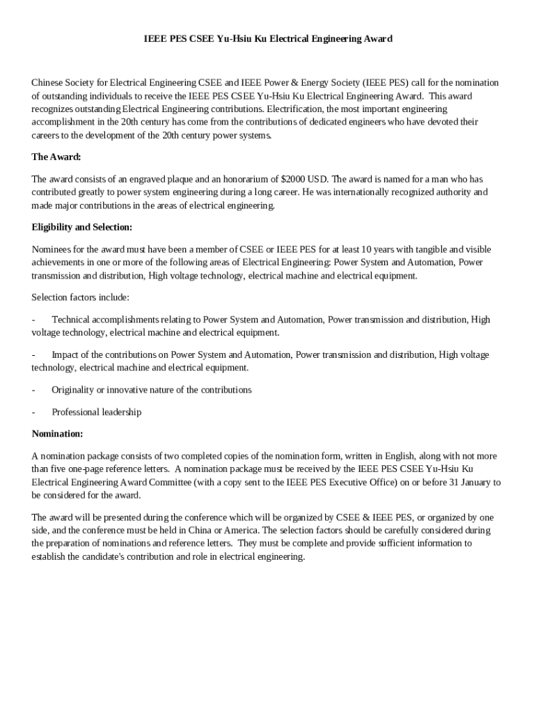 IEEE PES CSEE Yu-Hsiu Ku Electrical Engineering Award Doc Template ...