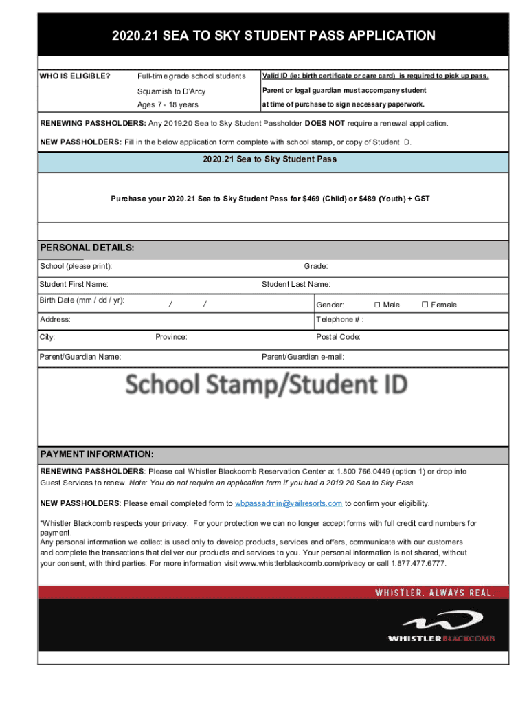 Fillable Online 202021 Sea to Sky Student Application - Template Fax Email Print - pdfFiller