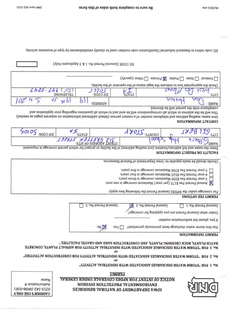 Fillable Online NOTICE OF INTENT FOR NPDES COVERAGE UNDER GENERAL Fax Email Print - pdfFiller