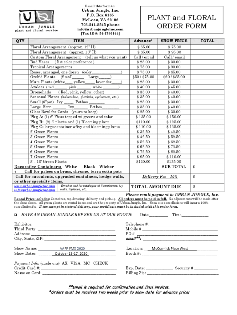 Fillable Online Plant and Floral Order Form Fax Email Print - pdfFiller