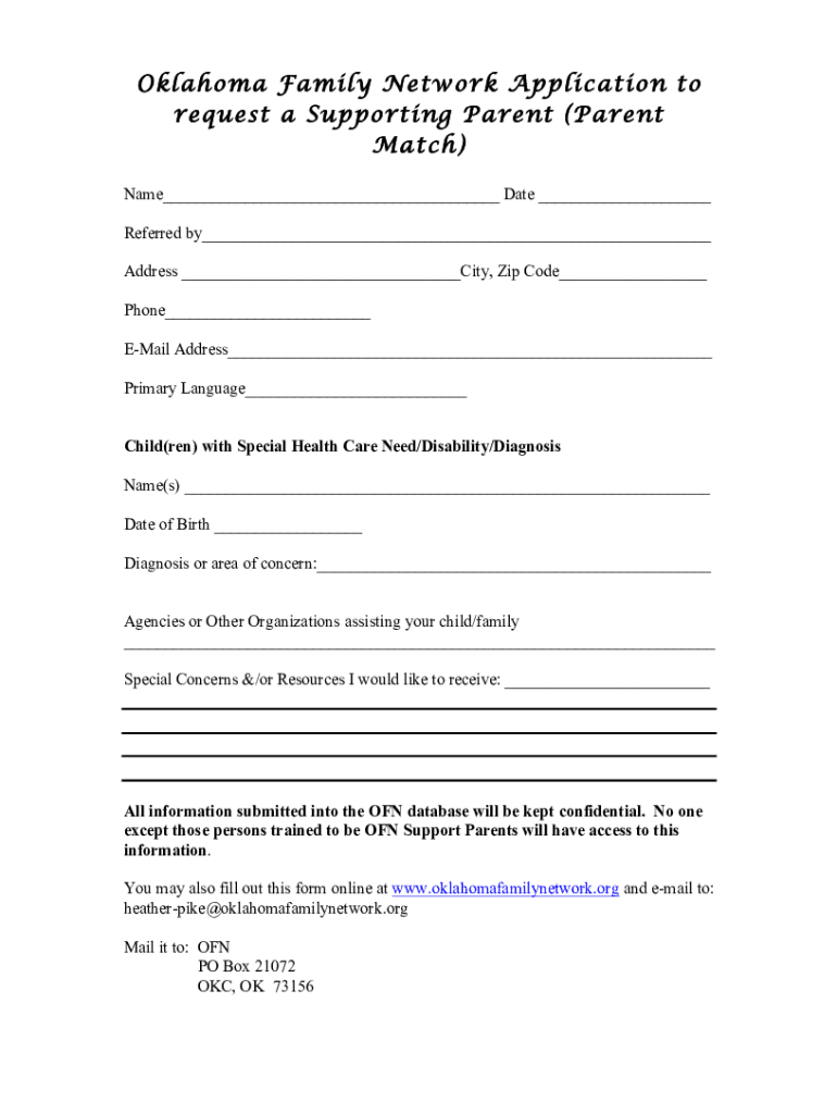 Fillable Online App for requesting a support parent 2020 for website ...