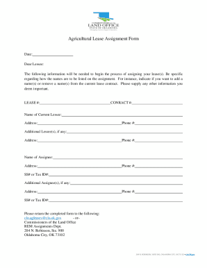 Fillable Online clo ok Agricultural Lease Assignment Form Fax Email ...