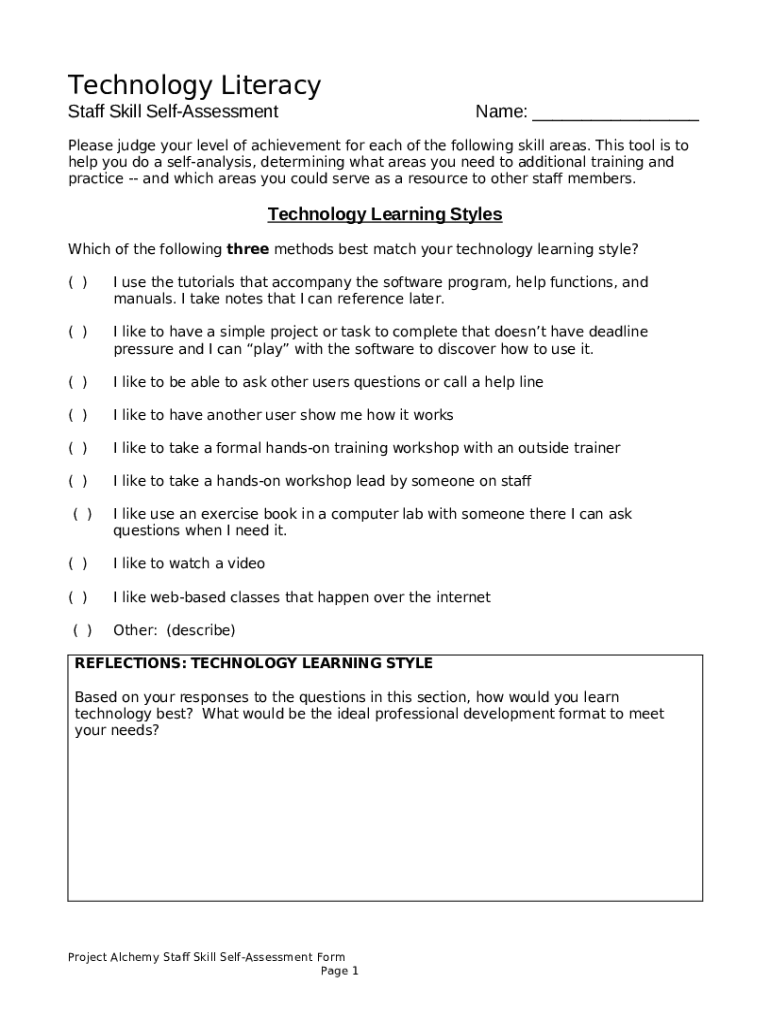 Technology Literacy Skills Self-Assessment Tool - Template.net Doc ...