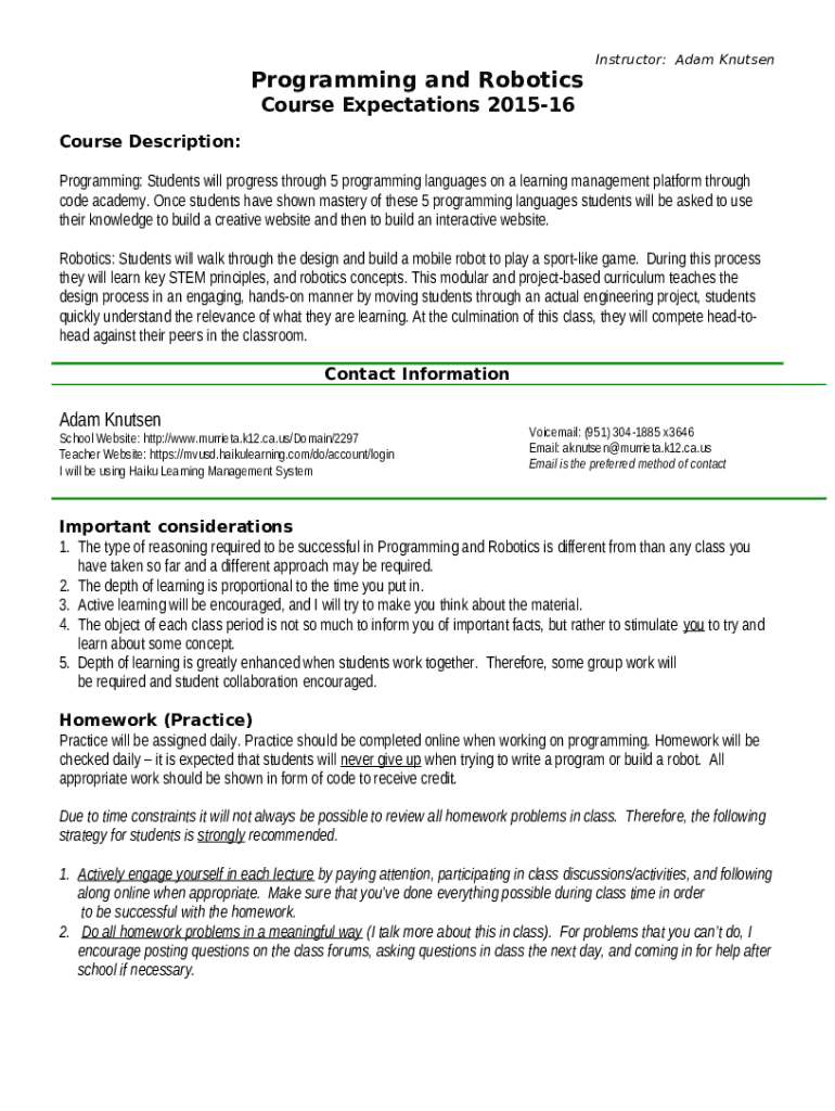 Classroom Expectations - Murrieta Valley Unified School ... Doc ...