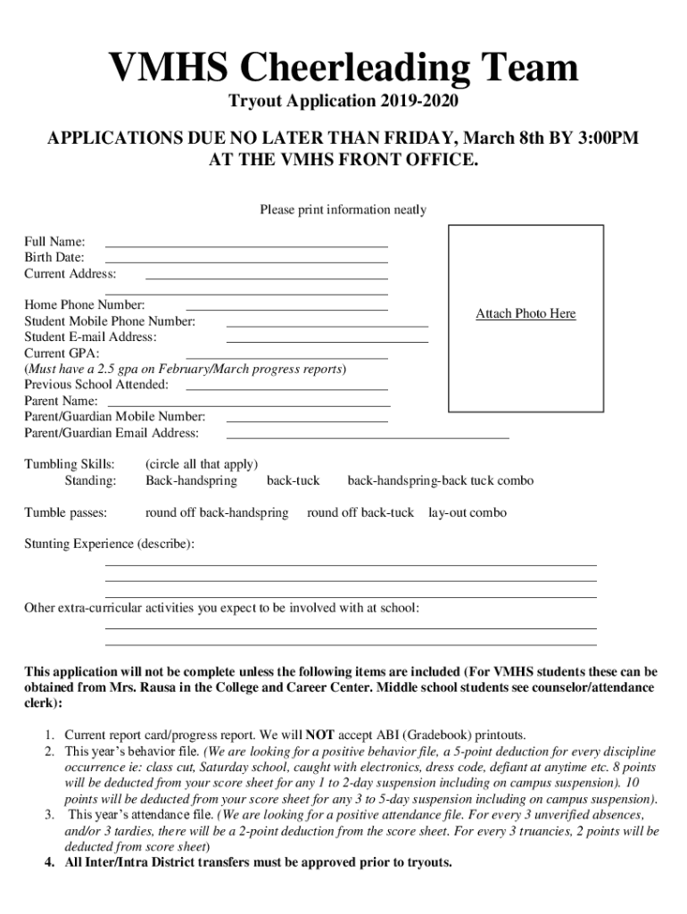 Fillable Online VMHS Cheerleading Team - Murrieta Valley Unified School ...