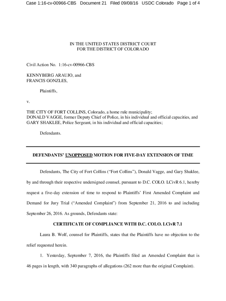 Fillable Online DEFENDANTS UNOPPOSED MOTION FOR FIVE-DAY EXTENSION OF ... Fillable Online DEFENDANTS UNOPPOSED MOTION FOR FIVE-DAY EXTENSION OF ...