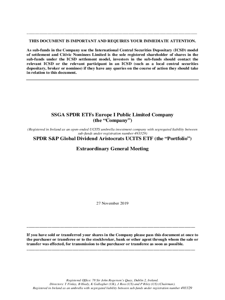 Fillable Online SSGA SPDR ETFs Europe I Public Limited Company (the ...