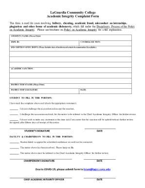 Fillable Online Academic Integrity Complaint Form Fax Email Print ...