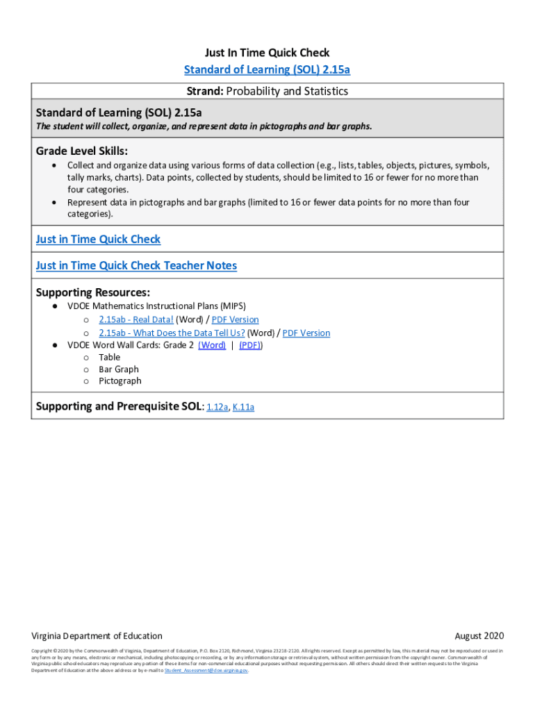 Fillable Online Just In Time Quick Check Standard of Learning (SOL) 2 ...