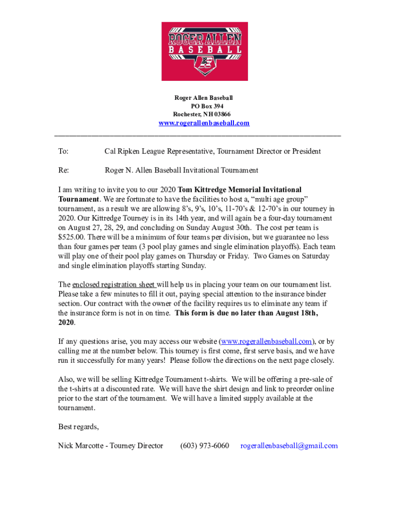 Fillable Online Roger N. Allen Baseball Invitational Tour - AWS Fax ...