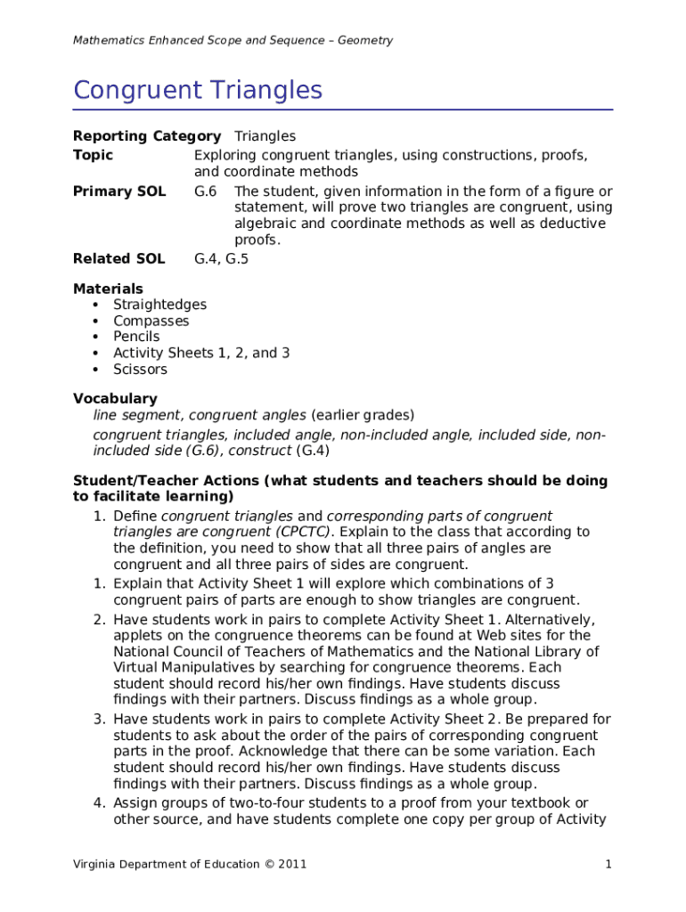 Geometry Parts Of Congruent Triangles Packet Answers.Pdf ... Doc Template | pdfFiller