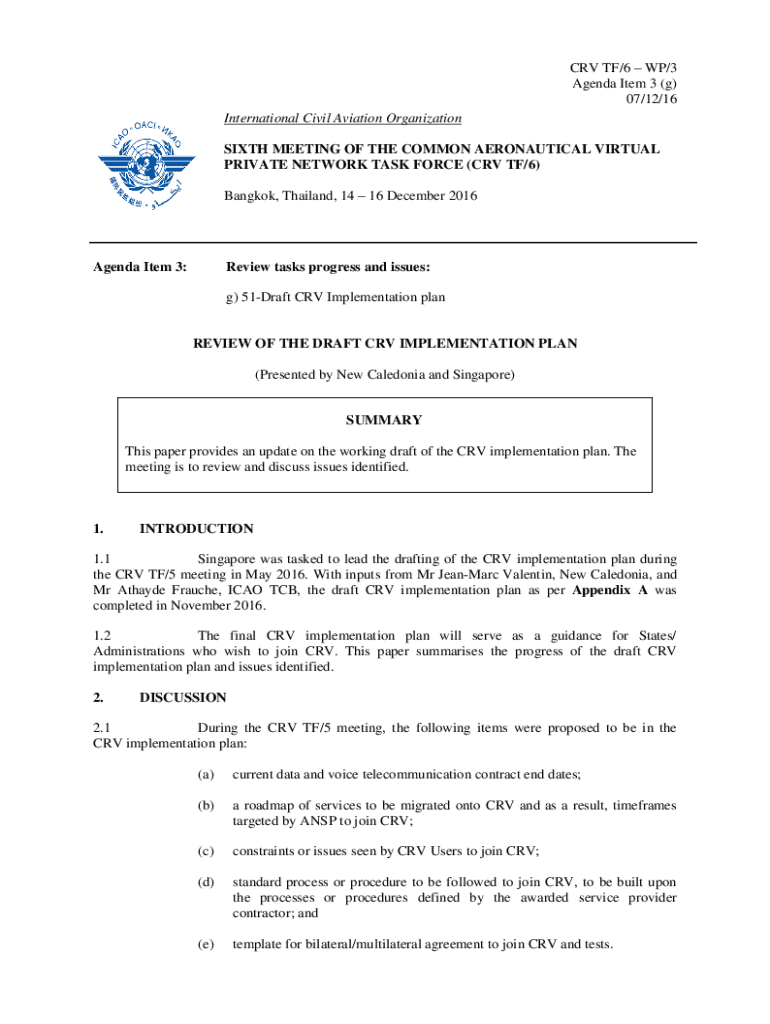 Fillable Online g) 51-Draft CRV Implementation pla - ICAO Fax Email Print - pdfFiller