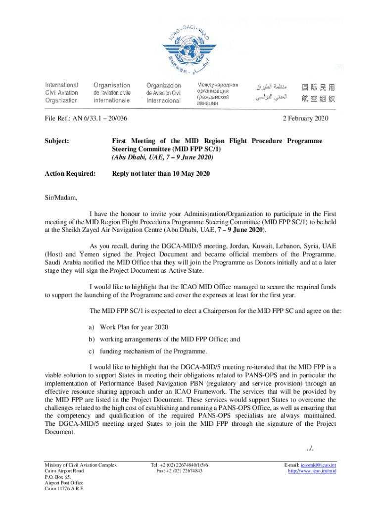 Fillable Online Update on ICAO APAC Regional Sub-Office, APAC Flight ...