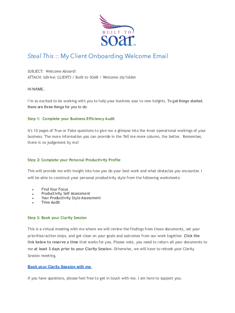 Fillable Online Client Onboarding Welcome Letter Fax Email Print ...