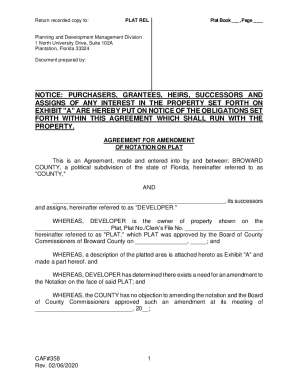 Fillable Online Agreement for Amendment of Notation on Plat - Broward ...
