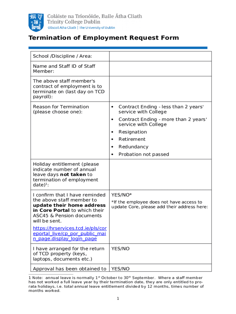 Termination of Employment Request Doc Template | pdfFiller