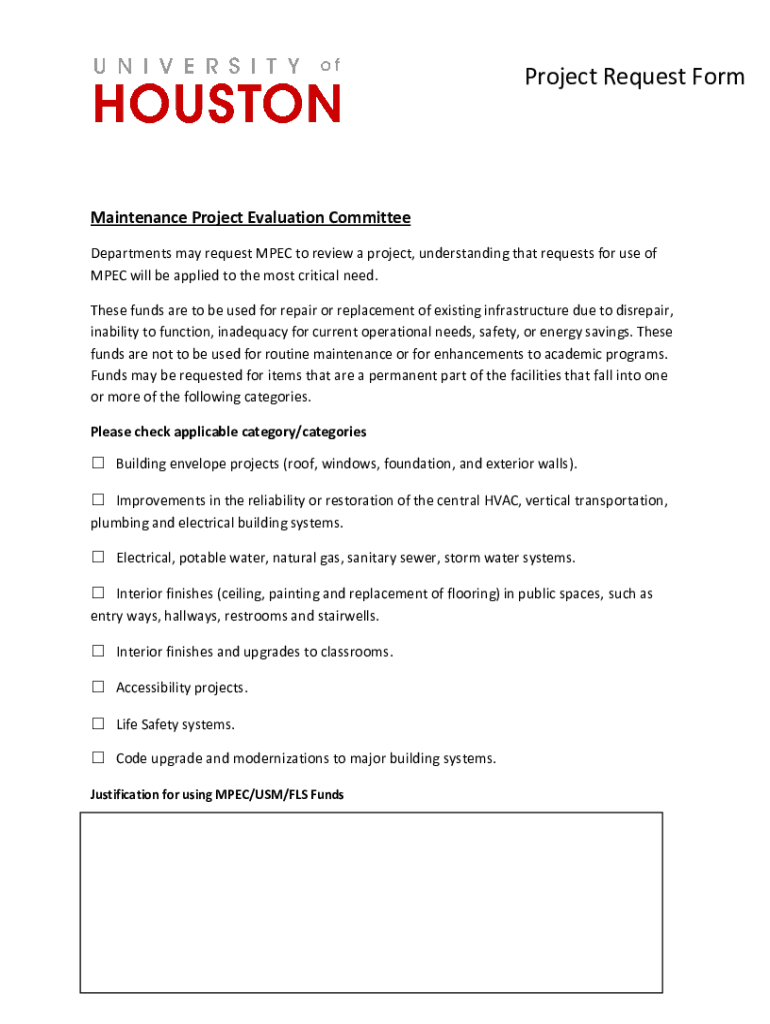 Fillable Online Project Request Form - University of Houston Fax Email Print - pdfFiller
