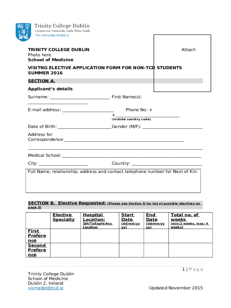 TRINITY COLLEGE DUBLIN Attach Photo here School of ... Doc Template | pdfFiller