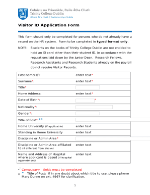 Visitor ID Application Doc Template | pdfFiller