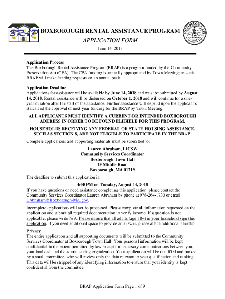 Fillable Online boxborough rental assistance program application form ...