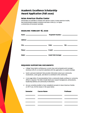 Fillable Online Academic Excellence Scholarship Award Application 2 Fax ...