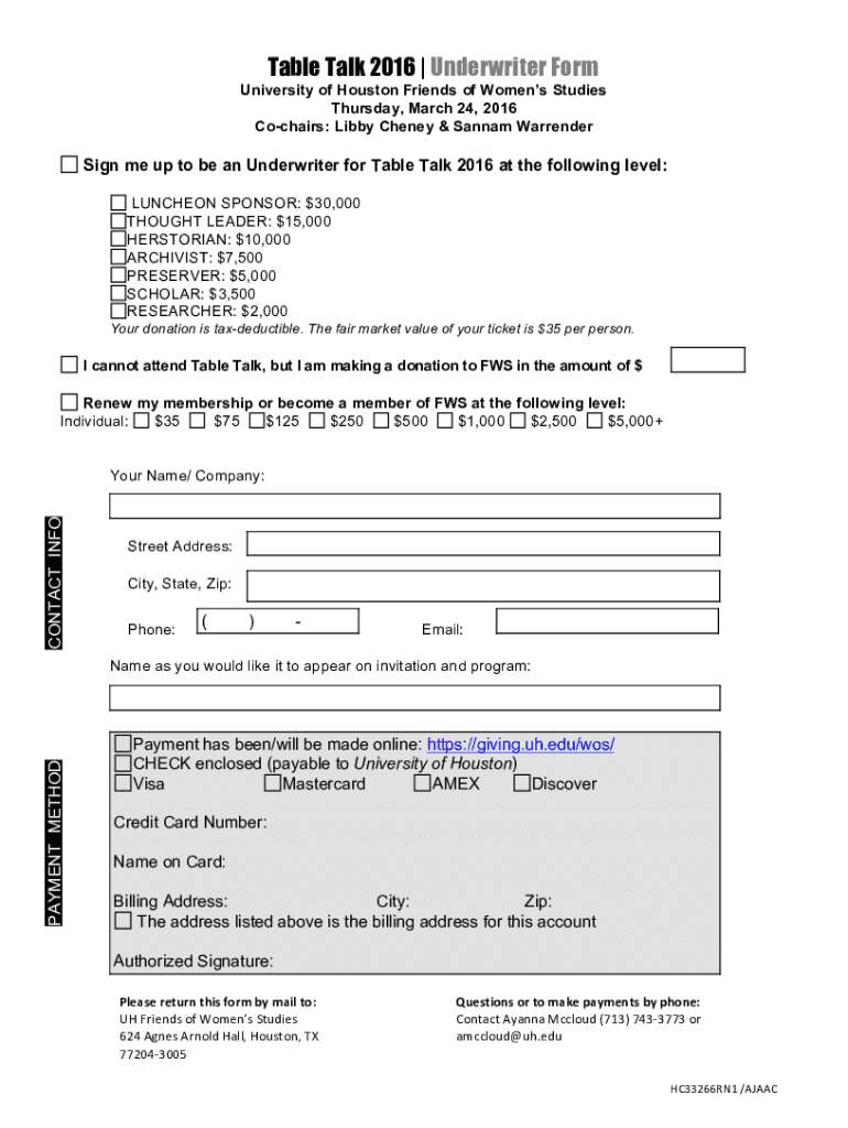 Fillable Online UNDERWRITER FORM & BENEFITS TT16Interactive.docx Fax ...