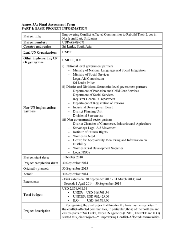Fillable Online info undp Annex 3A: Final Assessment Form - UNDP Fax ...
