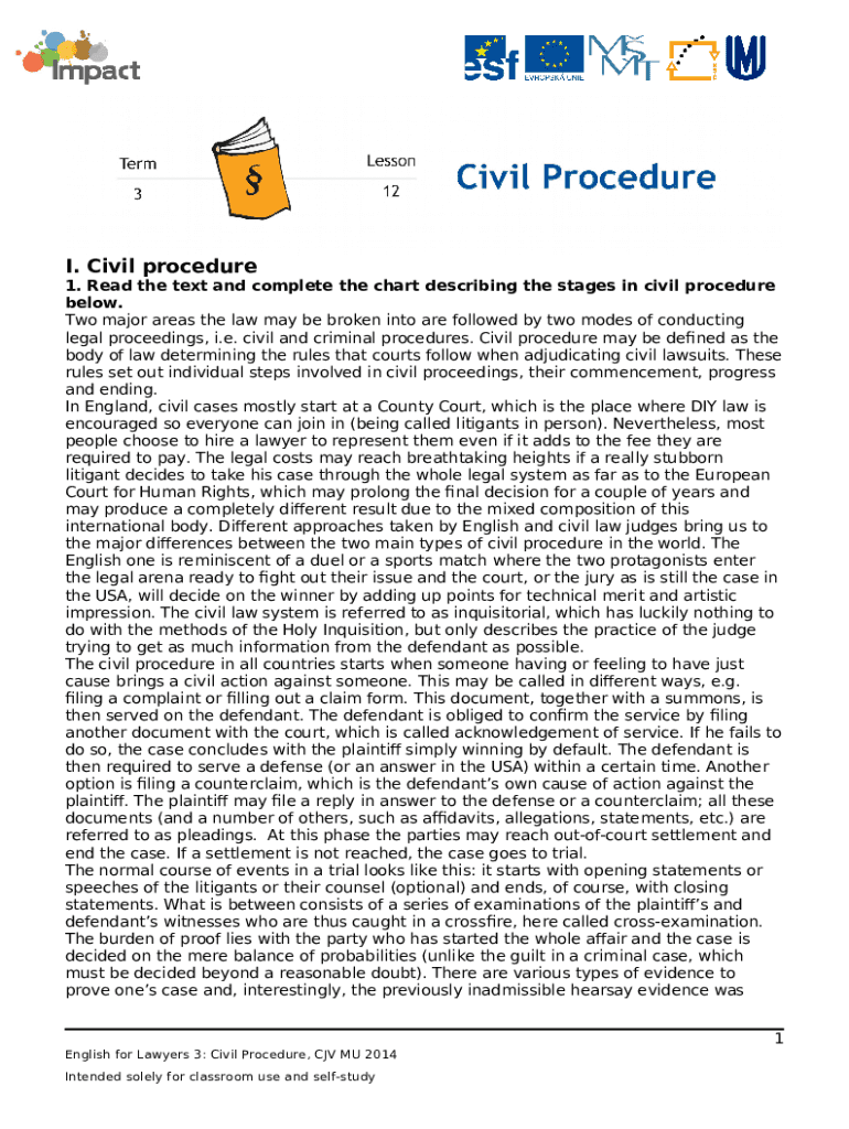 I. Civil procedure - IS MUNI - is muni Doc Template | pdfFiller