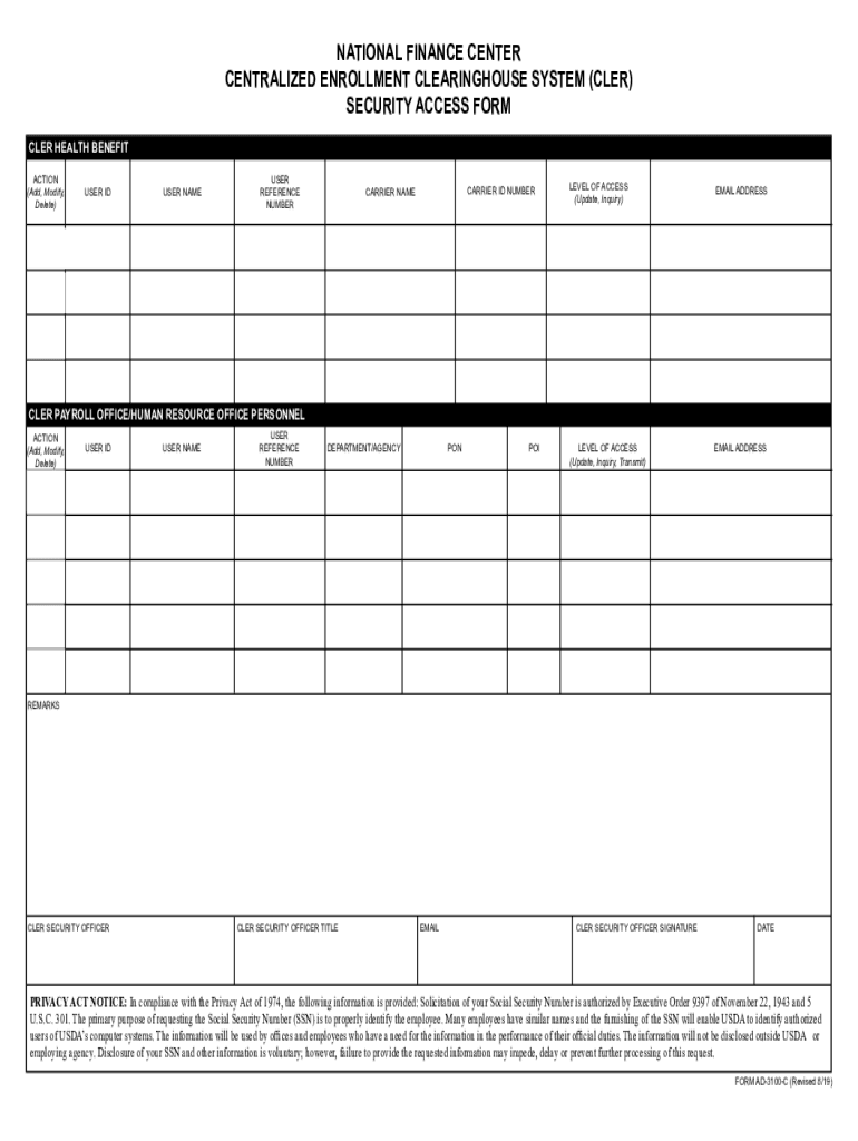 Fillable Online Nfc Usda National Finance Center Centralized Enrollment
