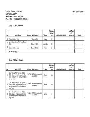 Fillable Online BID PRICING SHEET Fax Email Print - pdfFiller