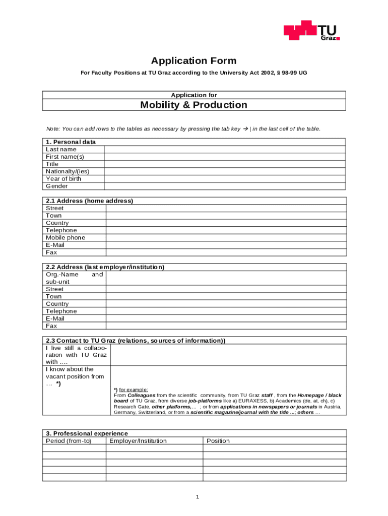 Application Tenure Track Mobility and Production Doc Template | pdfFiller