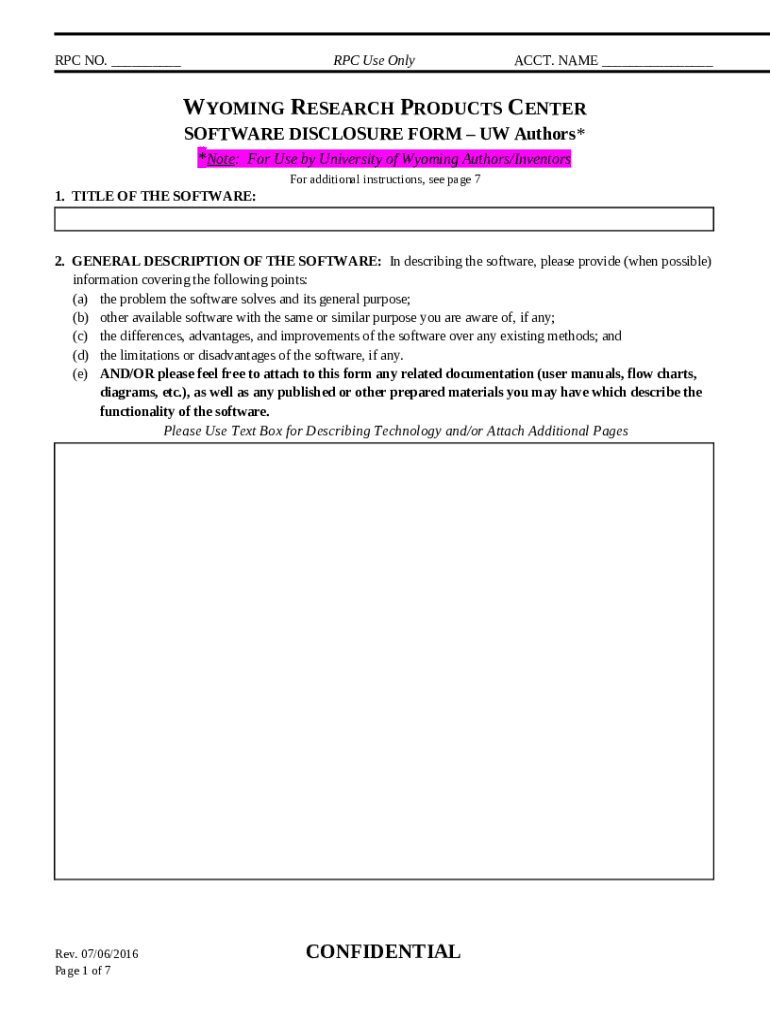 SOFTWARE DISCLOSURE UW Authors - University of ... Doc Template | pdfFiller