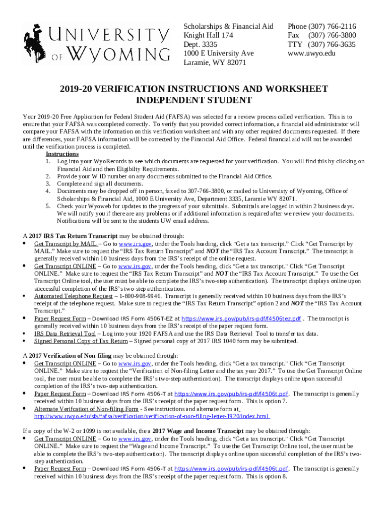 Your 2019-20 Free Application for Federal Student Aid (FAFSA) was selected for a review process ...