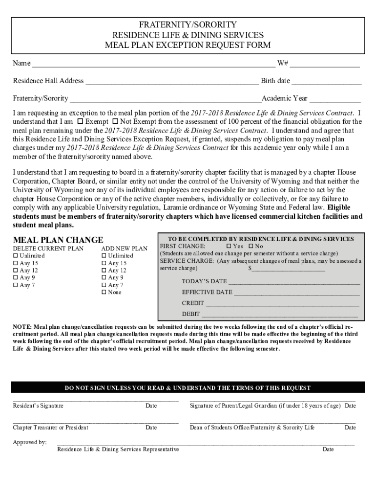 Fillable Online fraternity/sorority residence life & dining services ...