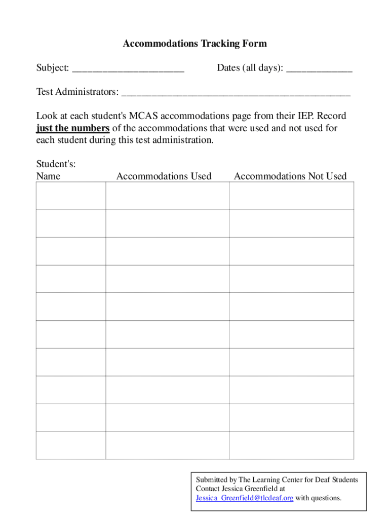 Fillable Online Accommodations Spreadsheet Worksheets & Teaching ...