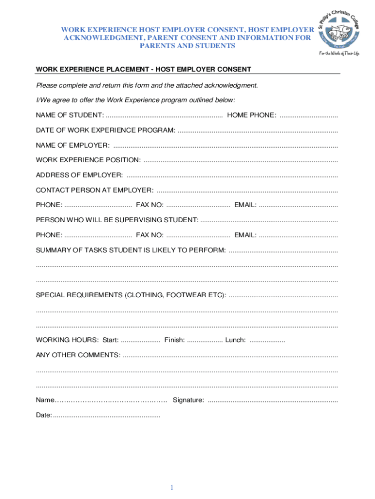 Fillable Online Guidelines for Schools - Work Experience Programs ...