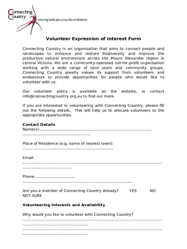 Volunteer Expression of Interest - AWS Doc Template | pdfFiller