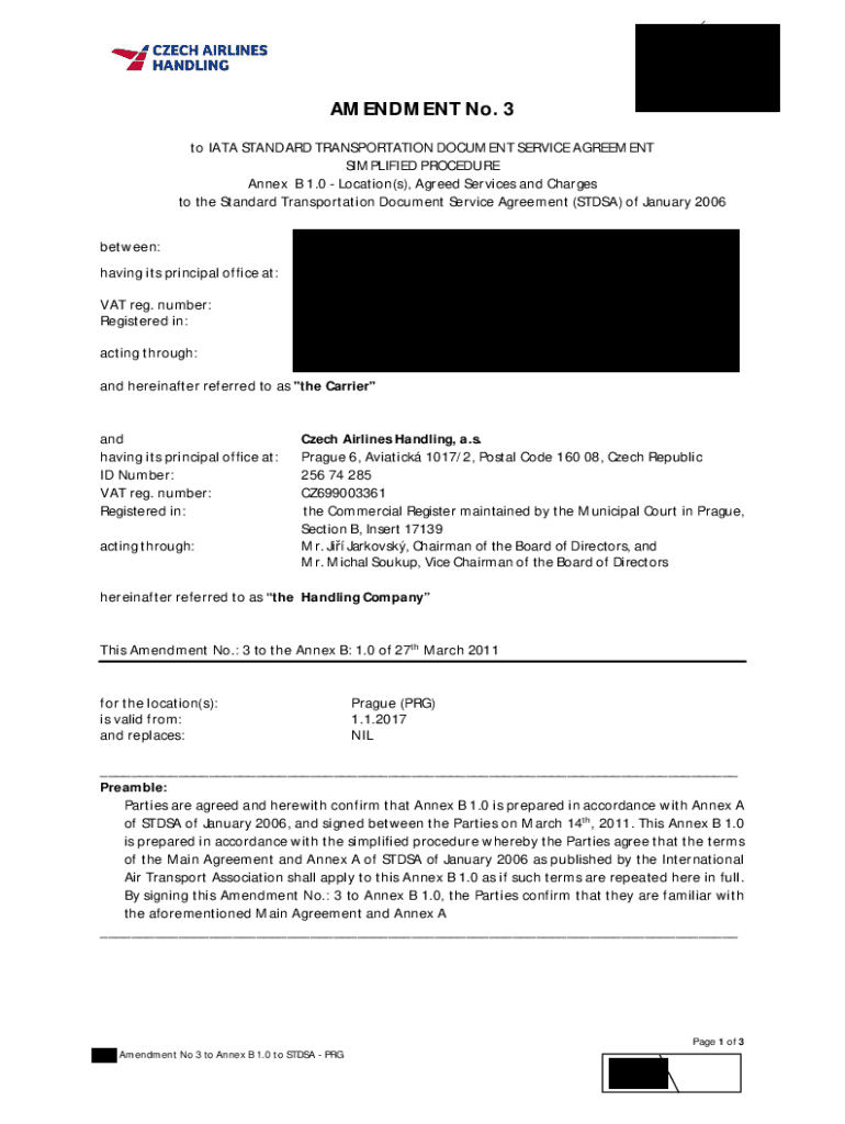 Fillable Online smlouvy gov IATA STANDARD GROUND HANDLING AGREEMENT ...