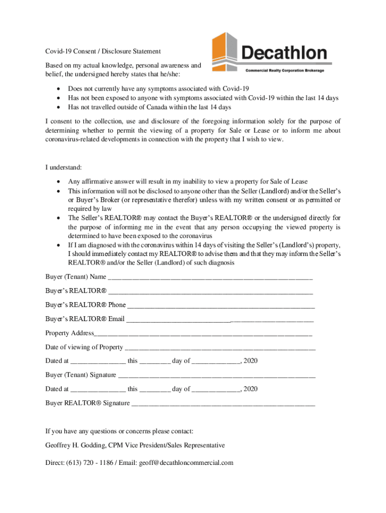 Fillable Online Covid-19 Consent Disclosure Statement - Amazon AWS Fax ...